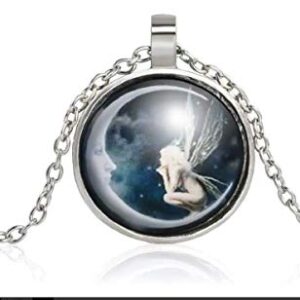 paweena Fairy on The Moon Photo Cabochon Glass Silver Chain Pendant Necklace Jewelry New