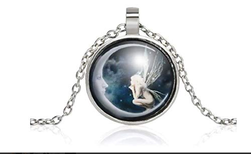 paweena Fairy on The Moon Photo Cabochon Glass Silver Chain Pendant Necklace Jewelry New