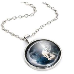 paweena Fairy on The Moon Photo Cabochon Glass Silver Chain Pendant Necklace Jewelry New