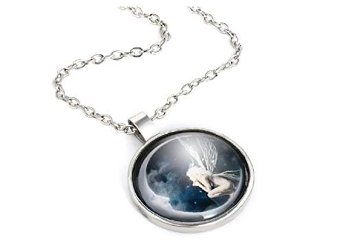 paweena Fairy on The Moon Photo Cabochon Glass Silver Chain Pendant Necklace Jewelry New