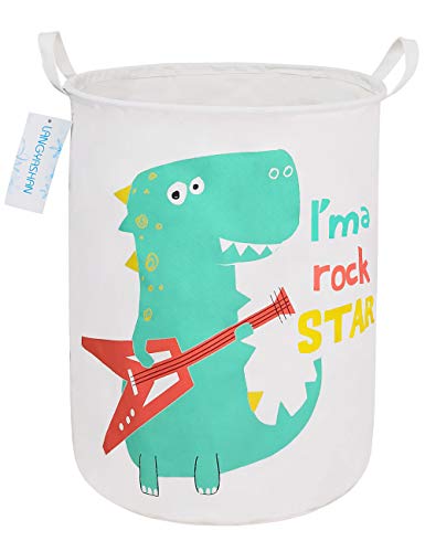 LANGYASHAN Laundry Basket Canvas Fabric Collapsible Organizer Basket for Storage Bin Toy Bins Gift Baskets Bedroom Clothes Children Nursery Hamper (Dinosaur)