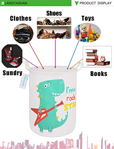 LANGYASHAN Laundry Basket Canvas Fabric Collapsible Organizer Basket for Storage Bin Toy Bins Gift Baskets Bedroom Clothes Children Nursery Hamper (Dinosaur)