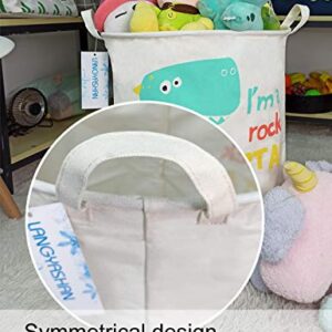 LANGYASHAN Laundry Basket Canvas Fabric Collapsible Organizer Basket for Storage Bin Toy Bins Gift Baskets Bedroom Clothes Children Nursery Hamper (Dinosaur)