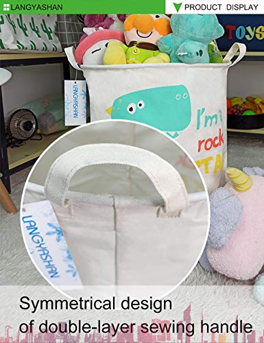 LANGYASHAN Laundry Basket Canvas Fabric Collapsible Organizer Basket for Storage Bin Toy Bins Gift Baskets Bedroom Clothes Children Nursery Hamper (Dinosaur)