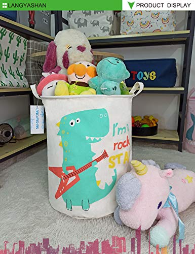 LANGYASHAN Laundry Basket Canvas Fabric Collapsible Organizer Basket for Storage Bin Toy Bins Gift Baskets Bedroom Clothes Children Nursery Hamper (Dinosaur)