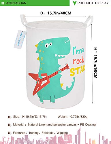 LANGYASHAN Laundry Basket Canvas Fabric Collapsible Organizer Basket for Storage Bin Toy Bins Gift Baskets Bedroom Clothes Children Nursery Hamper (Dinosaur)