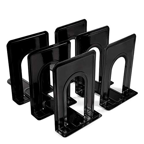 Book Ends, OMEYA Metal Bookends Book Ends for Shelves Economy Universal Nonskid Heavy Duty Bookends Shelves Office Black 6.69 x 4.9 x 4.3in,3 Pair/6 Piece