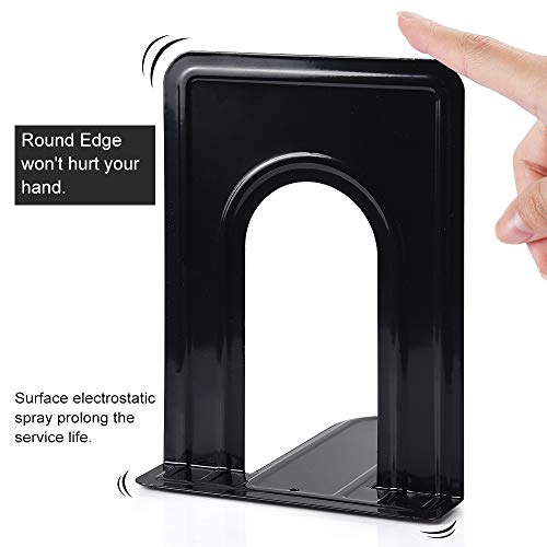 Book Ends, OMEYA Metal Bookends Book Ends for Shelves Economy Universal Nonskid Heavy Duty Bookends Shelves Office Black 6.69 x 4.9 x 4.3in,3 Pair/6 Piece