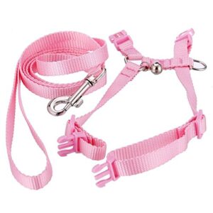 Rabbit Bunny Harness with Leash Adjustable Soft Nylon Harness Rabbit Vest Harness Lead Leash Pink Blue Lead Leash All Season for Small Animals (Pink)