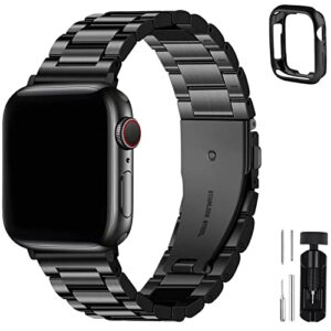 fullmosa compatible apple watch band 42mm 44mm 45mm 49mm 38mm 40mm 41mm, stainless steel iwatch band with case for apple watch series 8/7/6/5/4/3/2/1/se/se2/ultra, 42mm 44mm 45mm black