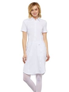 cherokee infinity women scrubs dress 39" button front ck510a, s, white