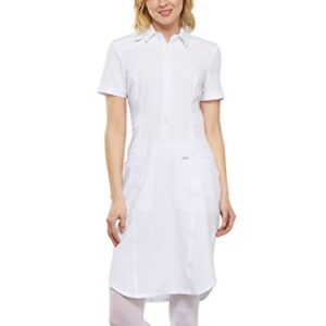 Cherokee Infinity Women Scrubs Dress 39" Button Front CK510A, S, White