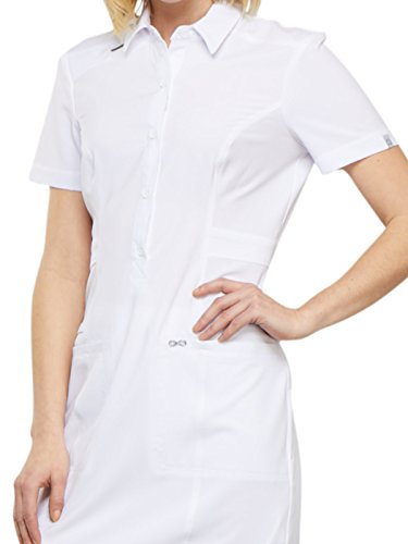 Cherokee Infinity Women Scrubs Dress 39" Button Front CK510A, S, White