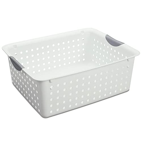 Sterilite Large Ultra Plastic Durable Storage Bin Tote Baskets with Comfortable Handles for Household and Office Organization, White, 18 Pack