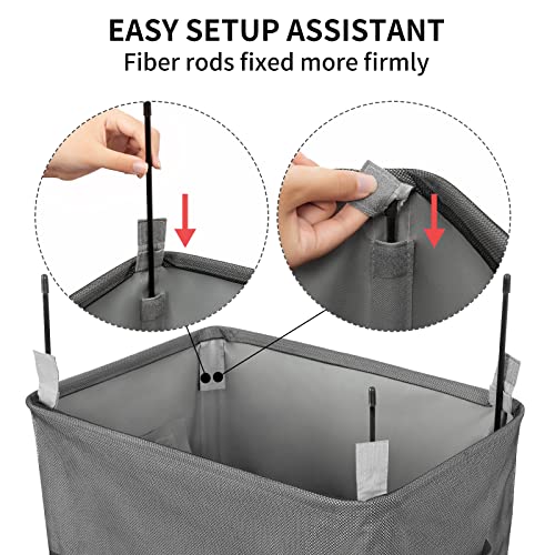 WOWLIVE Large Rolling Laundry Basket Wheels 90L Collapsible Tall Laundry Hamper Handle Foldable Dirty Clothing Basket Fold up Rectangular Hampers for Laundry Dorm Room (Grey)