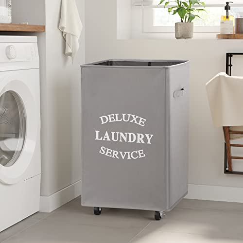 WOWLIVE Large Rolling Laundry Basket Wheels 90L Collapsible Tall Laundry Hamper Handle Foldable Dirty Clothing Basket Fold up Rectangular Hampers for Laundry Dorm Room (Grey)