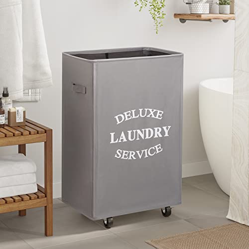 WOWLIVE Large Rolling Laundry Basket Wheels 90L Collapsible Tall Laundry Hamper Handle Foldable Dirty Clothing Basket Fold up Rectangular Hampers for Laundry Dorm Room (Grey)