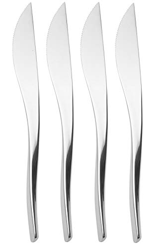 nambe - Flatware Collection - Anna Steak Knives - Set of 4 - Made with Stainless Steel - Sharp Knives Set - Dinner Knifes - Sturdy And Easy To Clean - Dishwasher Safe - Designed by Lou Henry