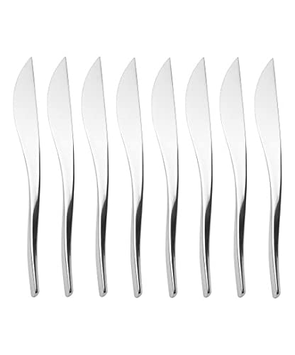 nambe - Flatware Collection - Anna Steak Knives - Set of 4 - Made with Stainless Steel - Sharp Knives Set - Dinner Knifes - Sturdy And Easy To Clean - Dishwasher Safe - Designed by Lou Henry