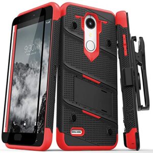 zizo bolt series lg k30 case military grade drop tested with tempered glass screen protector holster lg harmony 2 case black red