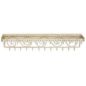 MyGift Gold-Tone Metal Wall-Mounted Jewelry & Cosmetics Shelf with 25 Necklace Hooks