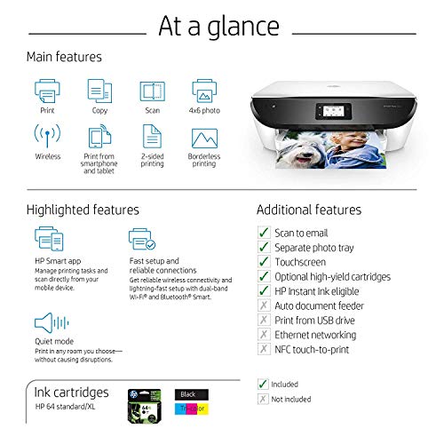 HP ENVY Photo 6252 Wireless All-in-One Printer, Instant Ink Eligible, Works with Alexa - White (K7G22A)