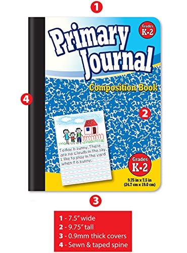 Primary Journal, Hardcover, Primary Composition Book Notebook - Grades K-2, 100 Sheet, One Subject, 9.75" x 7.5", Blue Cover-6 Pack