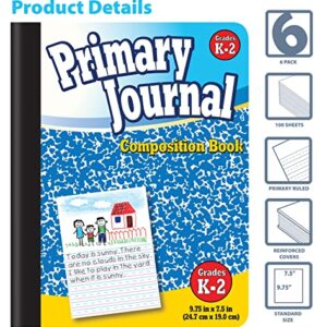 Primary Journal, Hardcover, Primary Composition Book Notebook - Grades K-2, 100 Sheet, One Subject, 9.75" x 7.5", Blue Cover-6 Pack