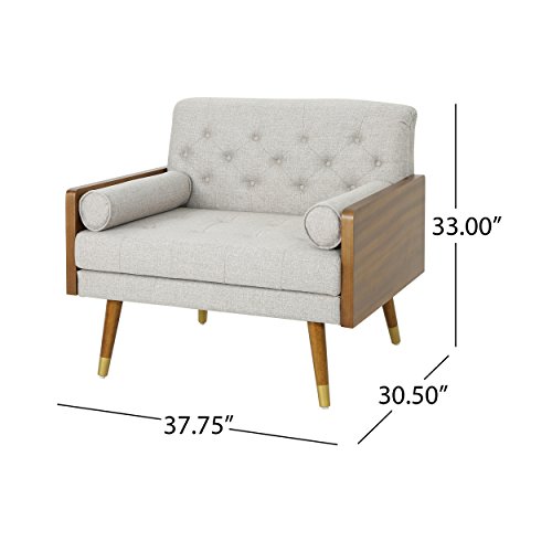 Christopher Knight Home Greta Mid Century Modern Fabric Club Chair, Beige, Dark Walnut 30.5D x 37.75W x 33H in