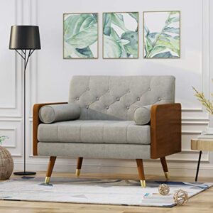 Christopher Knight Home Greta Mid Century Modern Fabric Club Chair, Beige, Dark Walnut 30.5D x 37.75W x 33H in