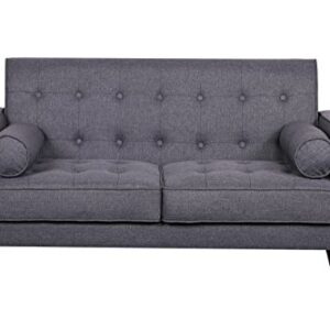 Container Furniture Direct S5300-L Valadez Linen Upholstered Tufted Mid-Century Modern Loveseat with Bolsters, Dark Grey