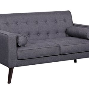 Container Furniture Direct S5300-L Valadez Linen Upholstered Tufted Mid-Century Modern Loveseat with Bolsters, Dark Grey