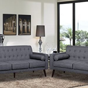 Container Furniture Direct S5300-L Valadez Linen Upholstered Tufted Mid-Century Modern Loveseat with Bolsters, Dark Grey