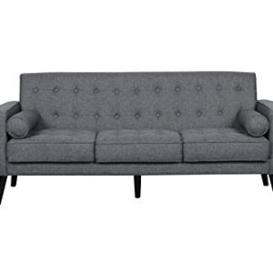 Container Furniture Direct S5300-L Valadez Linen Upholstered Tufted Mid-Century Modern Loveseat with Bolsters, Dark Grey