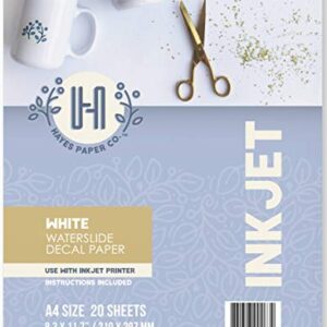 Hayes Paper Co. Waterslide Decal Paper Inkjet WHITE - Decal Paper for Inkjet Printer - A4 Water Transfer Paper, 20 Sheets (8.25 x 11.75")