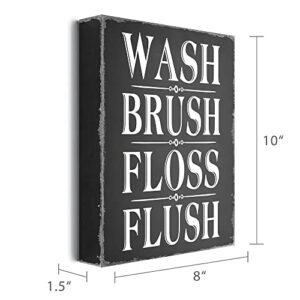 Barnyard Designs Wash Brush Floss Flush Box Sign Rustic Primitive Farmhouse Country Bathroom Home Decor Sign 10” x 8”