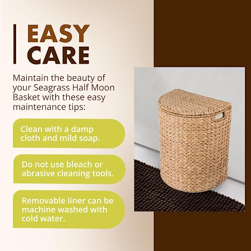 Kouboo Sea Grass Half Moon Basket with Removable Liner, Natural Color Laundry Hamper, One Size, Brown - 1030097