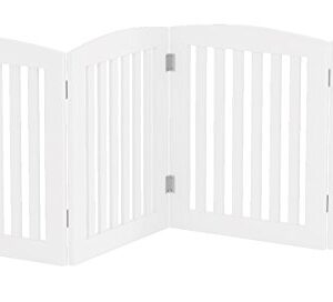 PAWLAND Wooden Freestanding Foldable Pet Gate for Dogs, 24 inch 4 Panels Step Over Fence, Dog Gate for The House, Doorway, Stairs, Extra Wide (White, 24" Height-4 Panels)