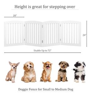 PAWLAND Wooden Freestanding Foldable Pet Gate for Dogs, 24 inch 4 Panels Step Over Fence, Dog Gate for The House, Doorway, Stairs, Extra Wide (White, 24" Height-4 Panels)