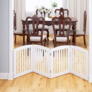 PAWLAND Wooden Freestanding Foldable Pet Gate for Dogs, 24 inch 4 Panels Step Over Fence, Dog Gate for The House, Doorway, Stairs, Extra Wide (White, 24" Height-4 Panels)