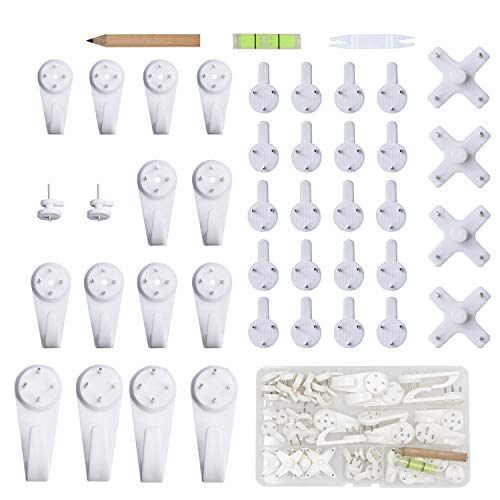 EuTengHao 43Pcs Invisible Nail Screws Wall Hooks No Trace Picture Hangers Traceless Photo Hook Hardwall Drywall Picture Hooks Multi Function Heavy Duty Picture Art Painting Frame Hanger (35Lbs,6Types)