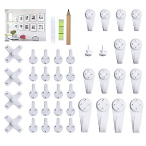 EuTengHao 43Pcs Invisible Nail Screws Wall Hooks No Trace Picture Hangers Traceless Photo Hook Hardwall Drywall Picture Hooks Multi Function Heavy Duty Picture Art Painting Frame Hanger (35Lbs,6Types)