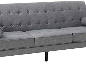 Container Furniture Direct S L Loveseat with Valadez Linen Upholstered Tufted Mid-Century Modern Sofa with Bolsters, Dark Grey