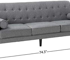 Container Furniture Direct S L Loveseat with Valadez Linen Upholstered Tufted Mid-Century Modern Sofa with Bolsters, Dark Grey