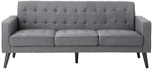 Container Furniture Direct S L Loveseat with Valadez Linen Upholstered Tufted Mid-Century Modern Sofa with Bolsters, Dark Grey