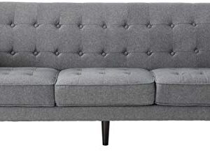 Container Furniture Direct S L Loveseat with Valadez Linen Upholstered Tufted Mid-Century Modern Sofa with Bolsters, Dark Grey