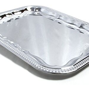 Maro Megastore (Pack of 4) 13.4-Inch x 10-Inch Oblong Rectangular Trim Victoria Flower Engraved Chrome Plated Serving Plate Mirror Tray Platter Tableware Candle Deco Art Holiday Party(Small) T227s-4pk