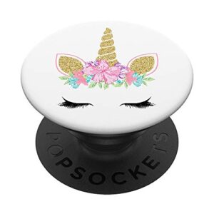 cute floral unicorn unicorn face on white popsockets popgrip: swappable grip for phones & tablets