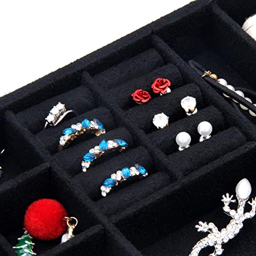 Jewelry Box for Women, QBeel 2 Layer 36 Compartments Necklace Jewelry Organizer with Lock Jewelry Holder for Earrings Bracelets Rings - Black