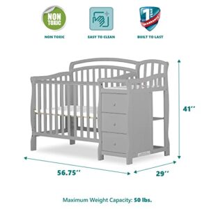 Dream On Me Casco 3-in-1 Mini Crib and Changing Table in Pebble Grey, Convertible Crib, Made of Pinewood, Three Position Adjustable Mattress Height Settings